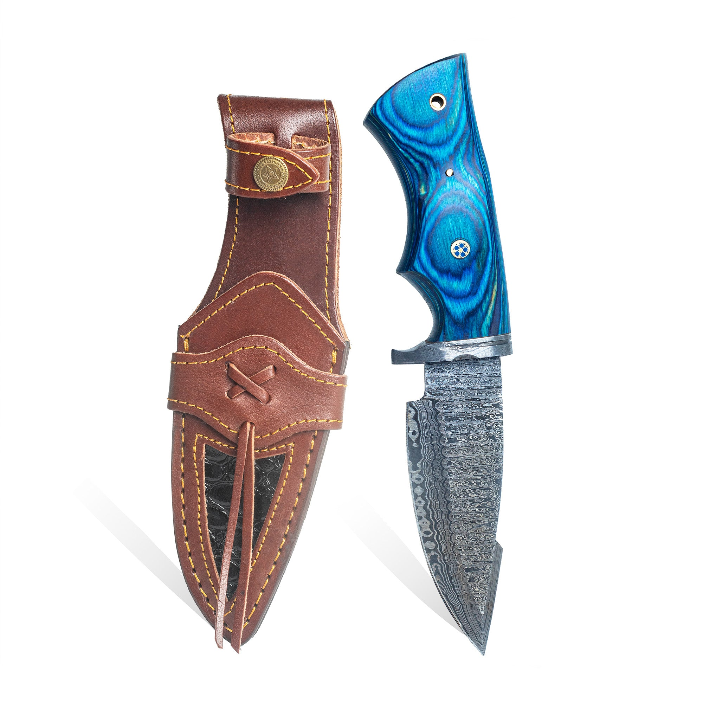 Handmade Damascus Steel Hunting knife Blue Handle